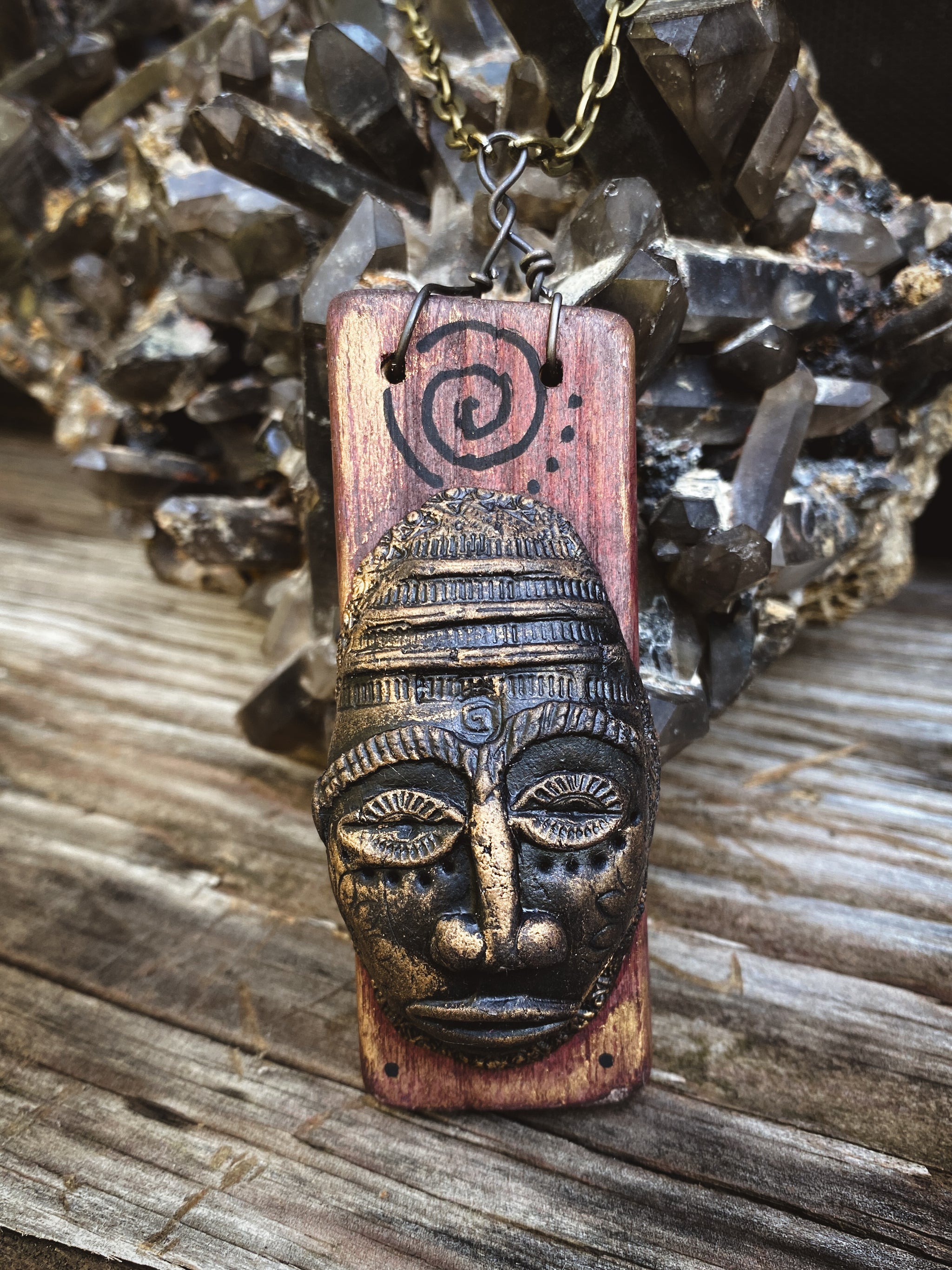 The Seer - Wood + Clay Talisman/Amulet Necklace