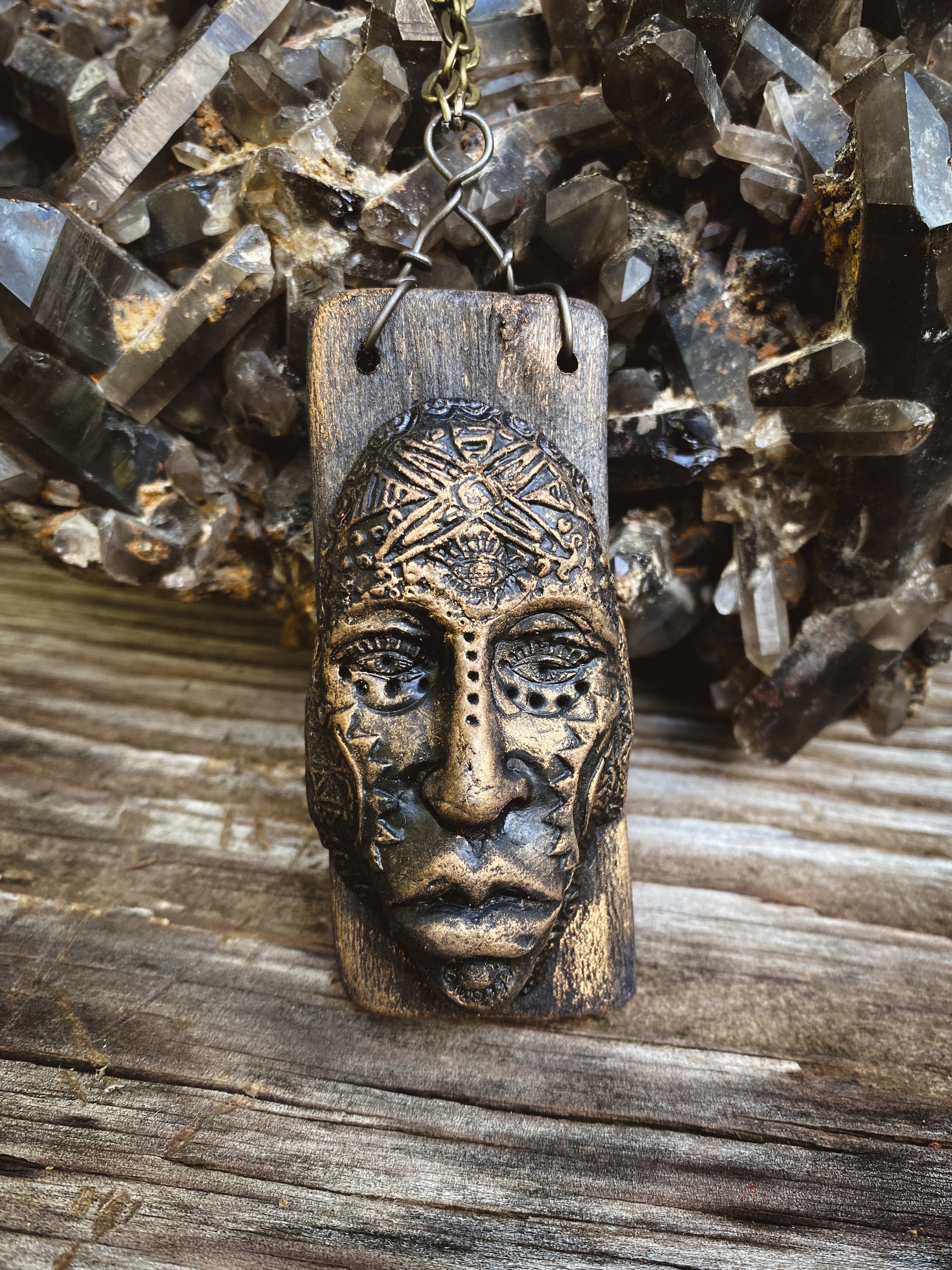 The Shadow Walker - Wood + Clay Talisman/Amulet Necklace