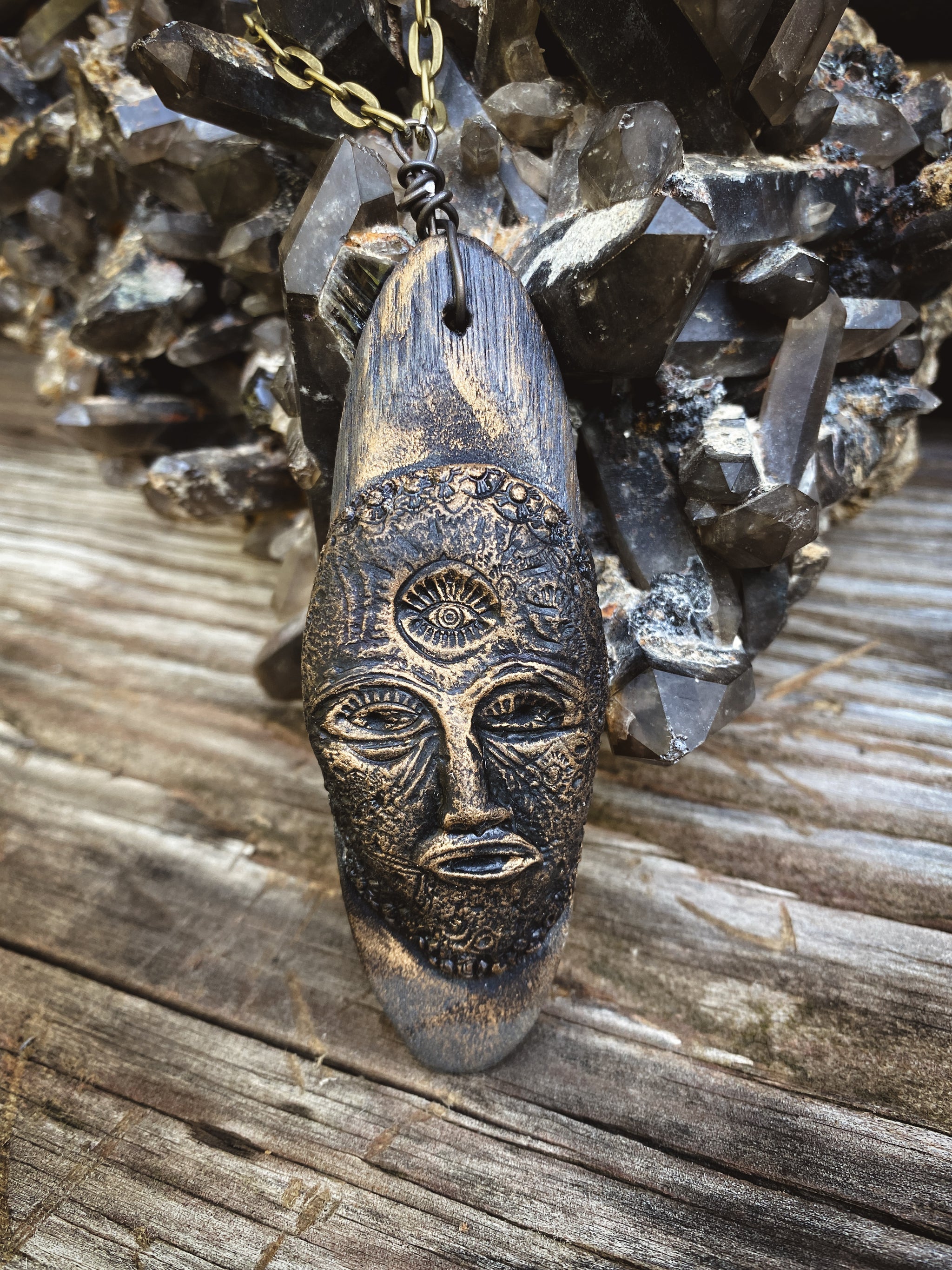 The Sage of Inner Peace - Wood + Clay Talisman/Amulet Necklace