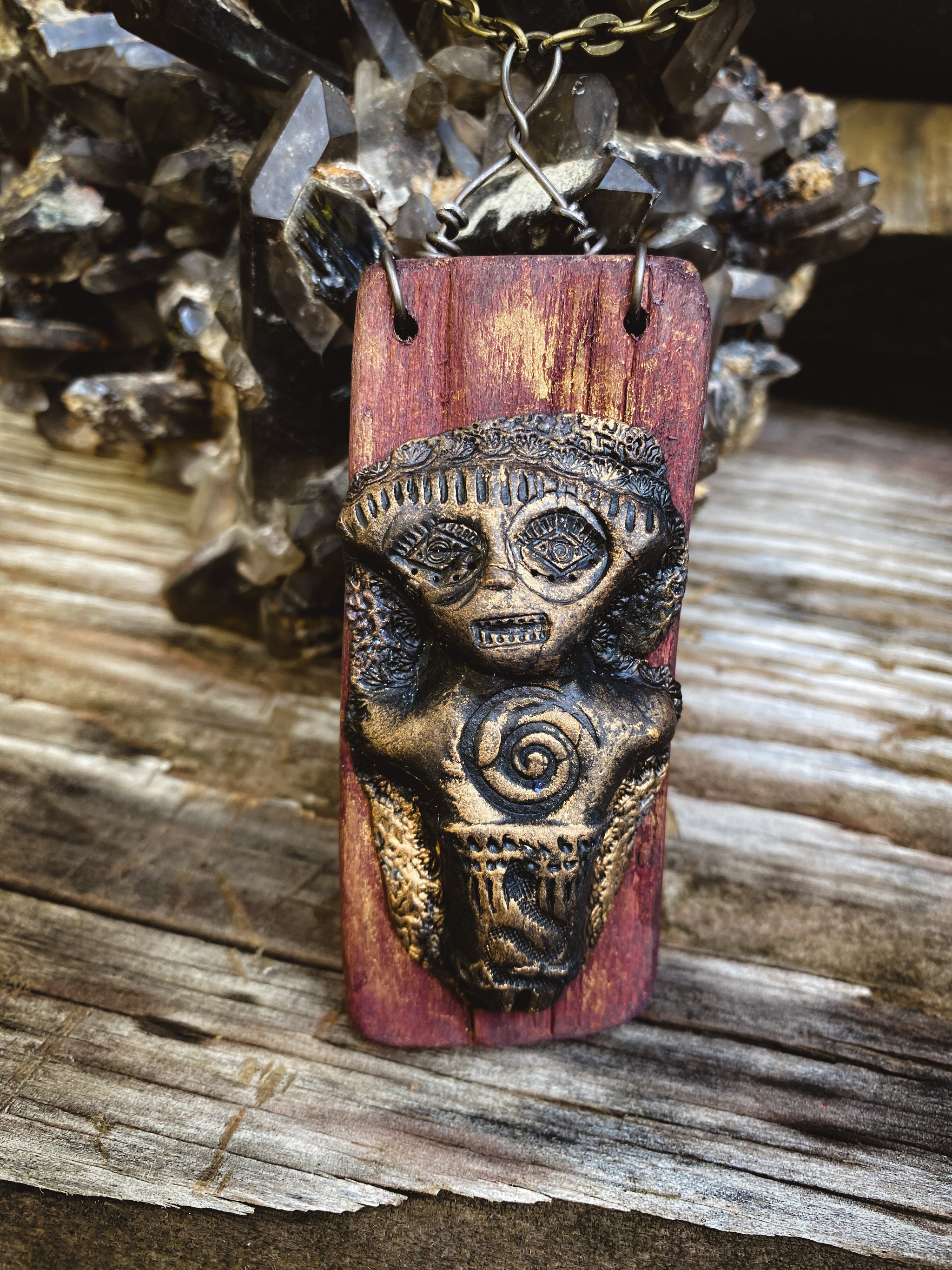 Metamorphosis - Wood + Clay Talisman/Amulet Necklace
