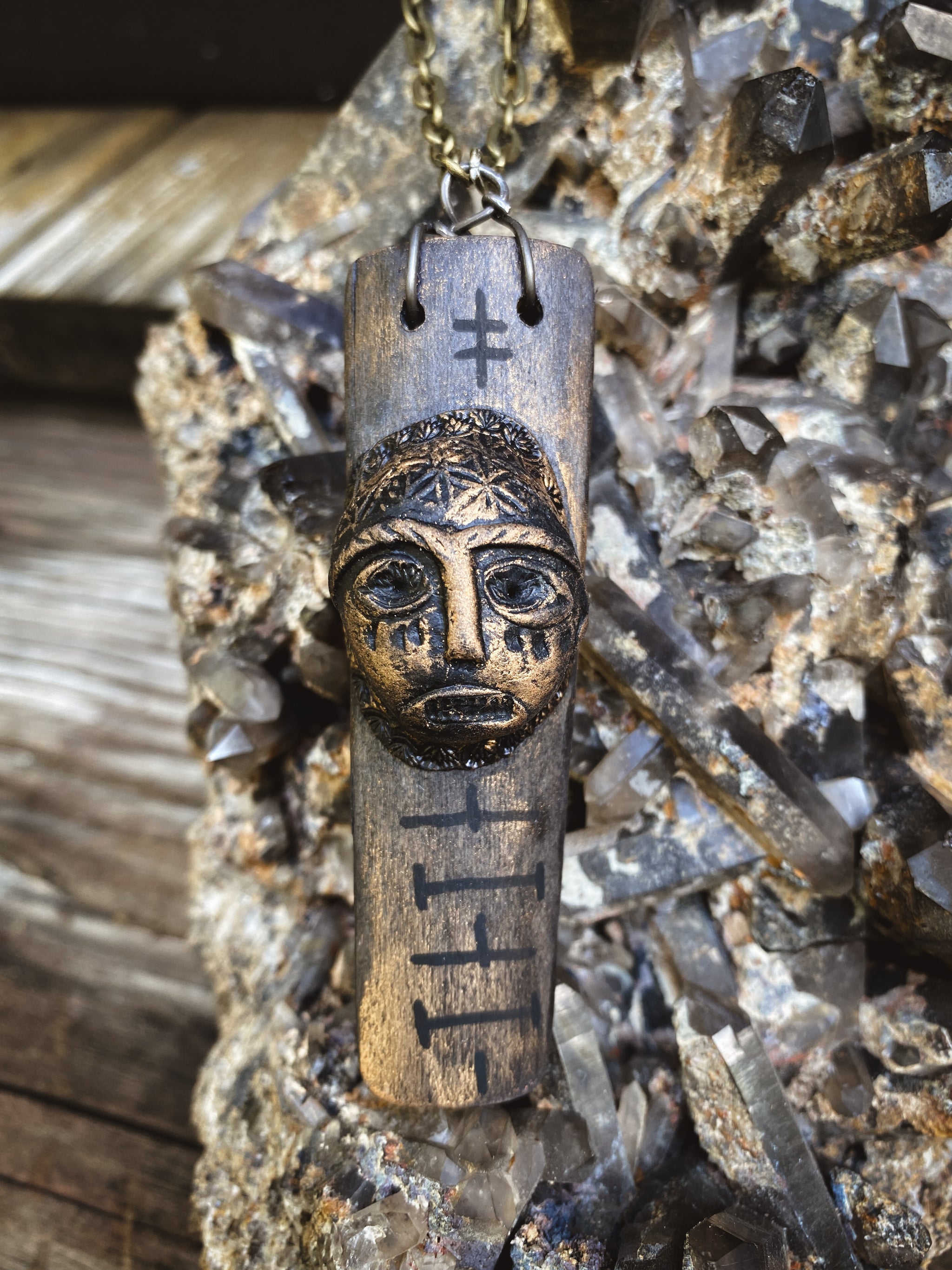 The Flow of Life - Wood + Clay Talisman/Amulet Necklace